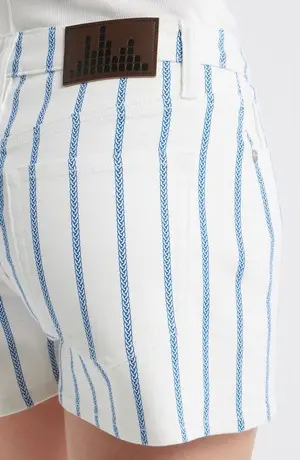CITY BLUES Stripe Denim High-rise Relaxed Fit Shorts - White/cobalt