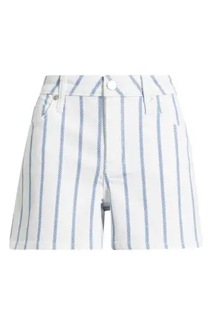 CITY BLUES Stripe Denim High-rise Relaxed Fit Shorts - White/cobalt