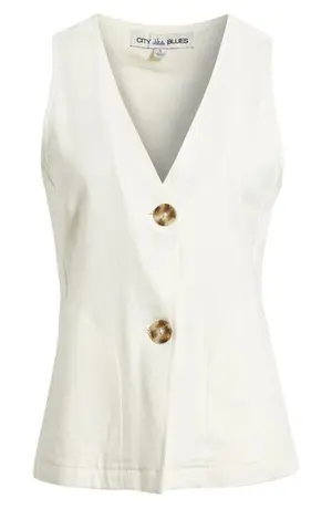 CITY BLUES Relaxed Fit V-neck Vest - Parchment
