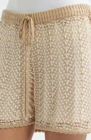 CITY BLUES Open Stitch Drawstring Shorts - Jute
