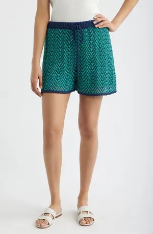 CITY BLUES Open Stitch Drawstring Shorts - Kelly