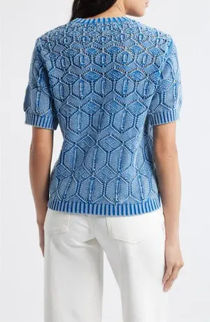 CITY BLUES Short Sleeve Distressed Sweater - Cobalt