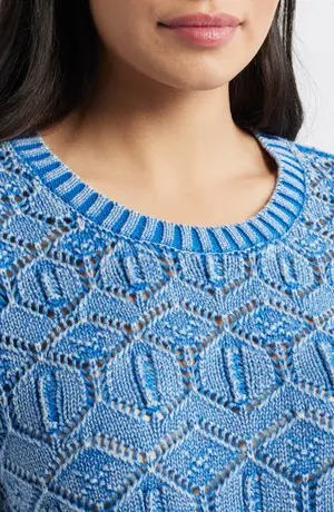 CITY BLUES Short Sleeve Distressed Sweater - Cobalt