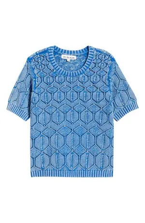CITY BLUES Short Sleeve Distressed Sweater - Cobalt