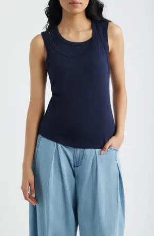 CITY BLUES Layered Look Tank - Navy