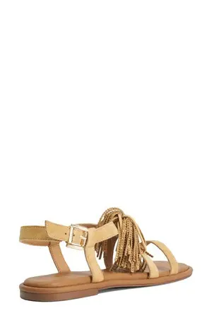 Dune London Lysia Suede Embellished Fringe Ankle Strap Sandals - Tan