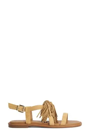 Dune London Lysia Suede Embellished Fringe Ankle Strap Sandals - Tan