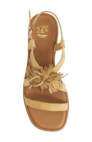 Dune London Lysia Suede Embellished Fringe Ankle Strap Sandals - Tan