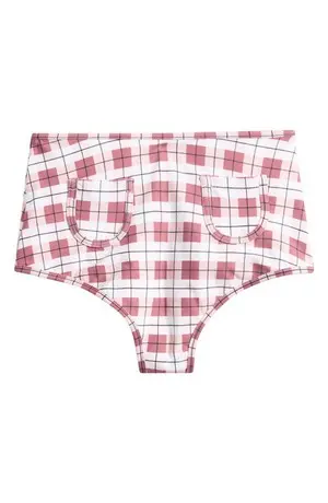MONTCE High-waisted Plaid Bikini Bottoms - Maroon Plaid