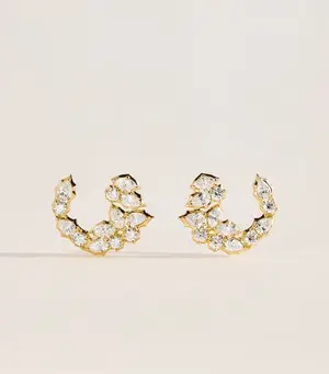 JADE TRAU Posey Crescent Earrings In Yellow And Diamonds - Gold