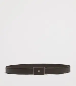 Dunhill Grained Leather Belt With Engraved Buckle - Brown