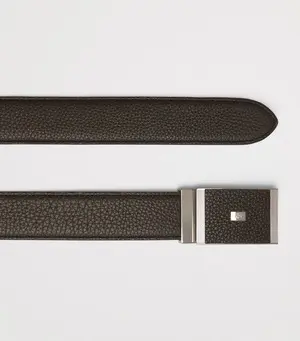 Dunhill Grained Leather Belt With Engraved Buckle - Brown