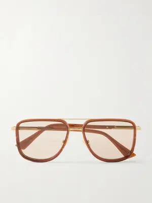 Bottega Veneta Gold Tone Aviator Acetate Sunglasses - Brown