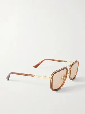 Bottega Veneta Gold Tone Aviator Acetate Sunglasses - Brown