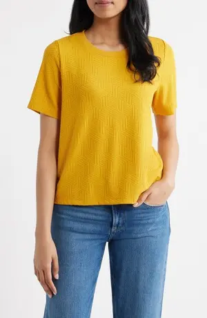 CITY BLUES Geometric Jacquard Crewneck T-shirt - Mustard