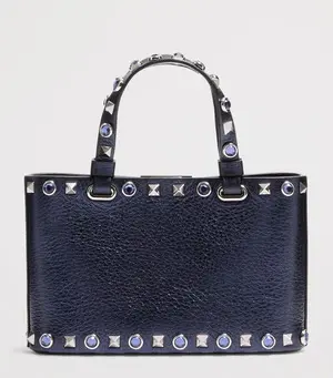 Valentino Garavani Mini Leather Rockstud Tote Bag - Blue