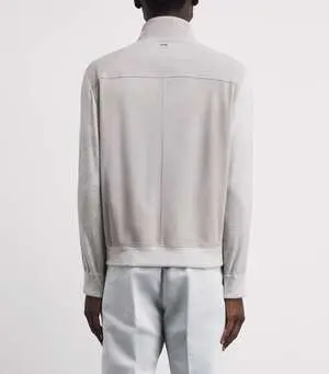 Paul & Shark Aqua Suede Bomber Jacket With Cashmere-linen Blend Sleeves