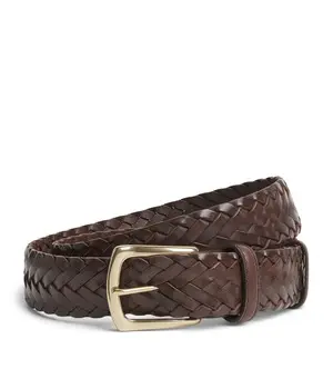 ELLIOT RHODES Leather Braided Belt - Brown