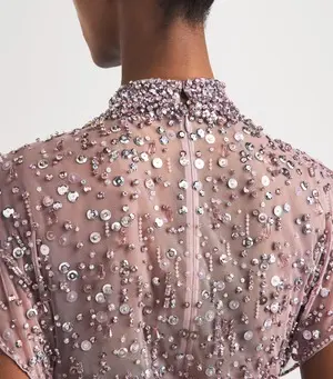 Jenny Packham Embellished Crystal Drop Gown - Pink