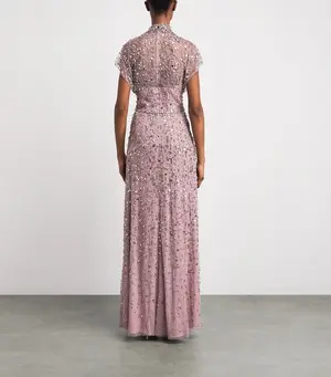 Jenny Packham Embellished Crystal Drop Gown - Pink