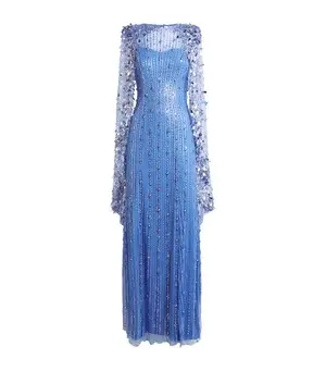 Jenny Packham Embellished Cape Gown - Blue