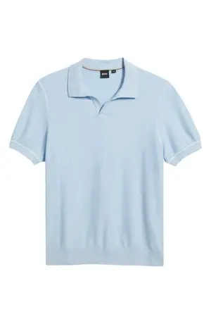 BOSS H-narciso Stripe Johnny Collar Polo - Light/pastel Blue