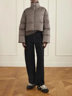 Rick Owens Moncler Cropped Appliquéd Quilted Shell Down Jacket - Brown