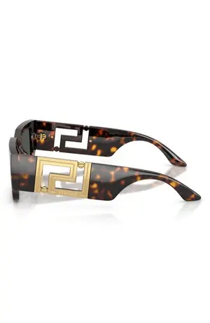 Versace Rectangular Sunglasses With La Greca Cutouts - Havana/dark Grey