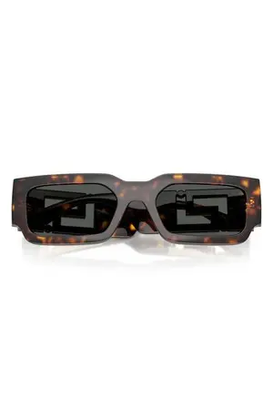 Versace Rectangular Sunglasses With La Greca Cutouts - Havana/dark Grey