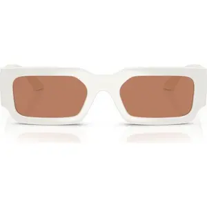 Versace Rectangular Sunglasses With La Greca Cutouts - Talc/brown