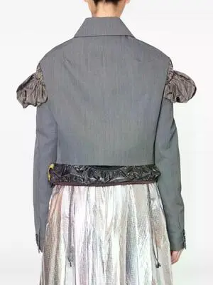 Kolor Cropped Jacket With Ruffled Striped Sleeves