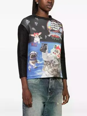 The Artistylist Graphic Print Mesh Sleeve Sweatshirt