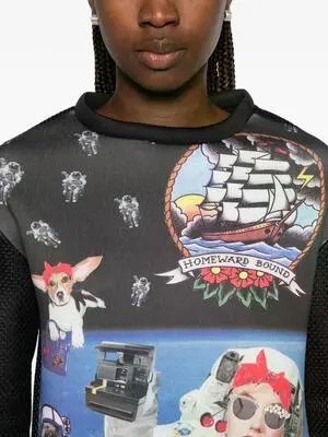 The Artistylist Graphic Print Mesh Sleeve Sweatshirt