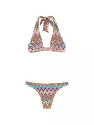 Missoni Chevron-knit Lamé Bikini - Brown