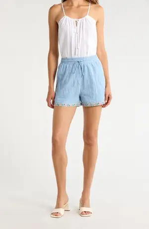 SUGARLIPS Embroidered High-waisted Cotton Shorts