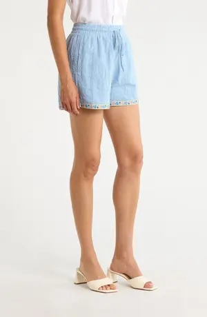 SUGARLIPS Embroidered High-waisted Cotton Shorts