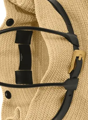 Balmain Large Anthem Bag In Viscose And Smooth Calfskin Leather - Beige