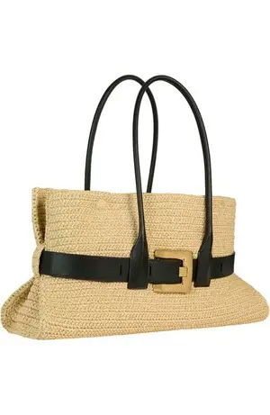 Balmain Large Anthem Bag In Viscose And Smooth Calfskin Leather - Beige