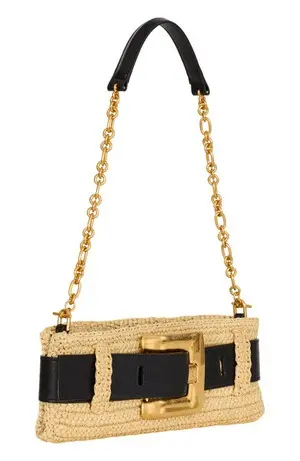 Balmain Anthem Clutch Bag In Smooth Leather And Crochet - Beige