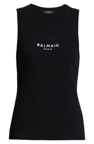 Balmain Paris Embroidered Ribbed Tank Top - Black