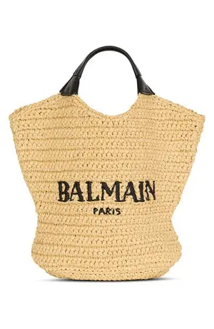 Balmain Crochet And Leather Mini Tote Bag - Beige