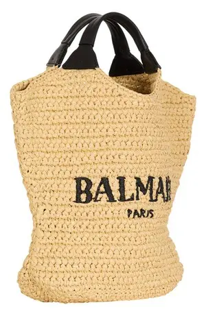 Balmain Crochet And Leather Mini Tote Bag - Beige