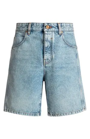 Balmain Light Wash Faded Denim Bermuda Shorts - Blue