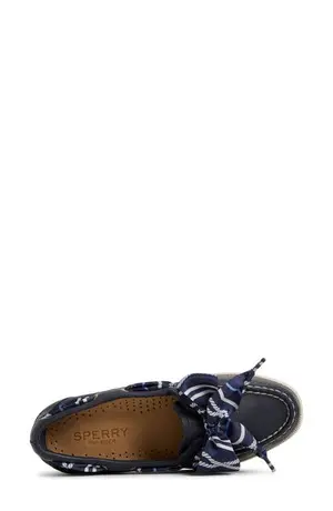 Sperry Authentic Original Boat Shoe With Floral Print Laces - Navy