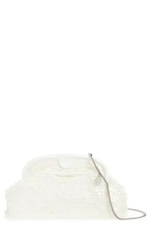 Stella McCartney Oversize Falabella Padded Soft Paillette Clutch With Chain - White