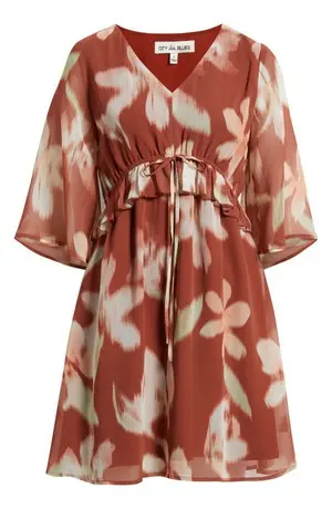 CITY BLUES Floral Print V-neck Mini Dress