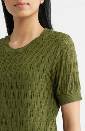CITY BLUES Textured Midi Sweater Dress With Crewneck And Short Sleeves - Pine