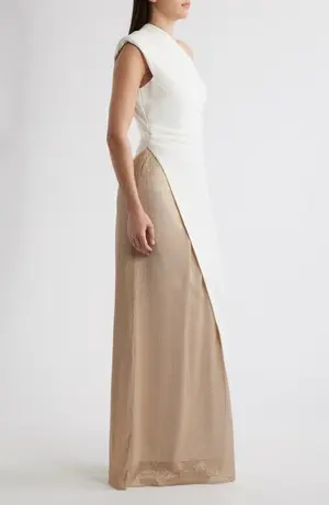 Black Halo Marigold One-shoulder Mixed Media Gown - Sand Light