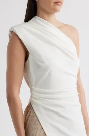 Black Halo Marigold One-shoulder Mixed Media Gown - Sand Light
