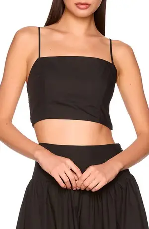 Susana Monaco Smocked Back Crop Cotton Poplin Top - Black